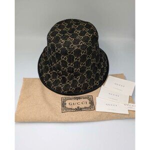 Gucci | Accessories | Gucci Gg Monogram Logo Denim Bucket Hat Black M ...